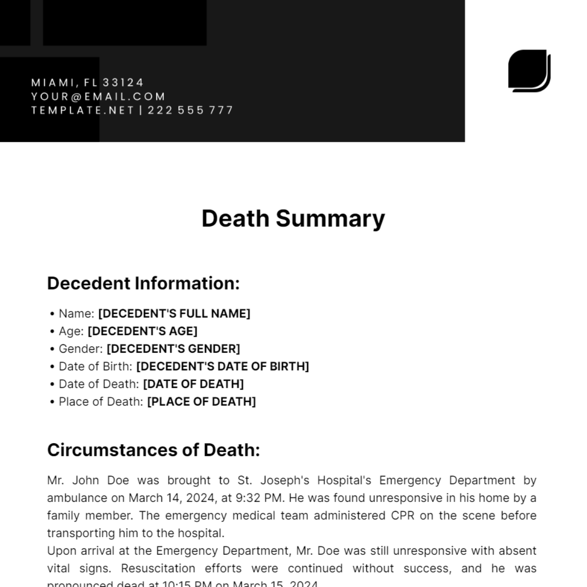 Free Death Summary Template Edit Online Download Template