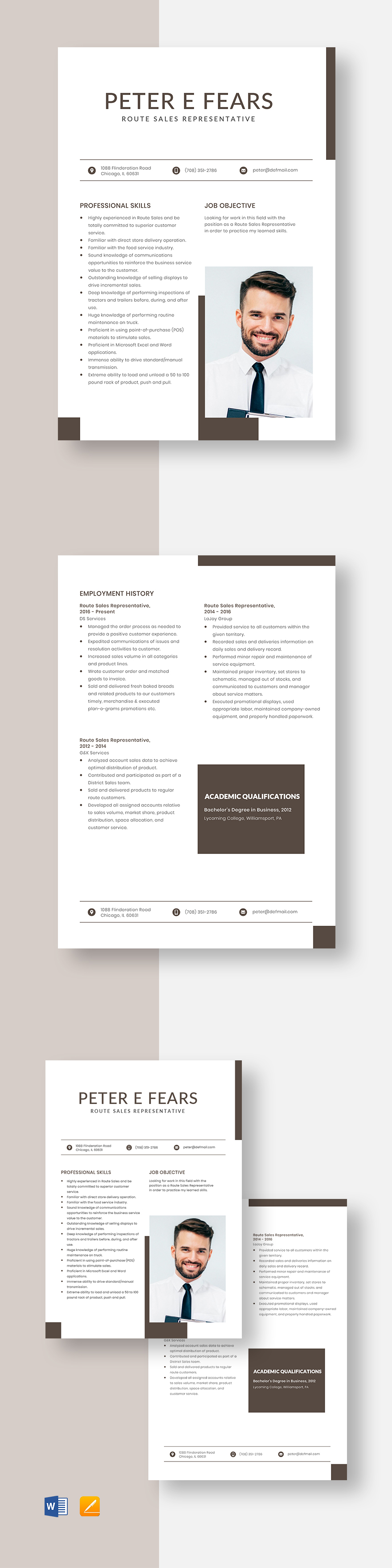 Route Sales Representative Resume Template - Word, Apple Pages ...