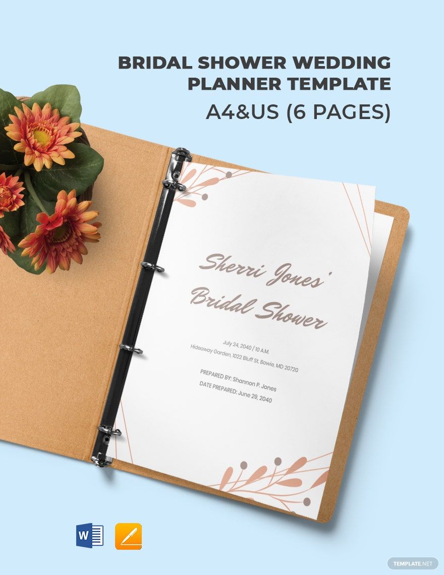 Bridal Shower Wedding Planner Template Word Apple Pages Template Bridal Shower Wedding Planner Template Word Apple Pages Template