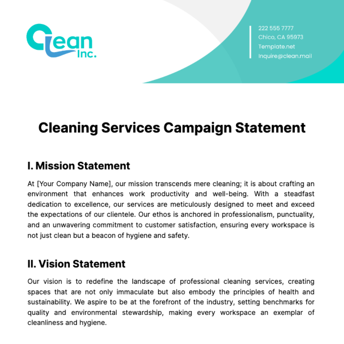 Cleaning Services Campaign Statement Template - Edit Online & Download ...