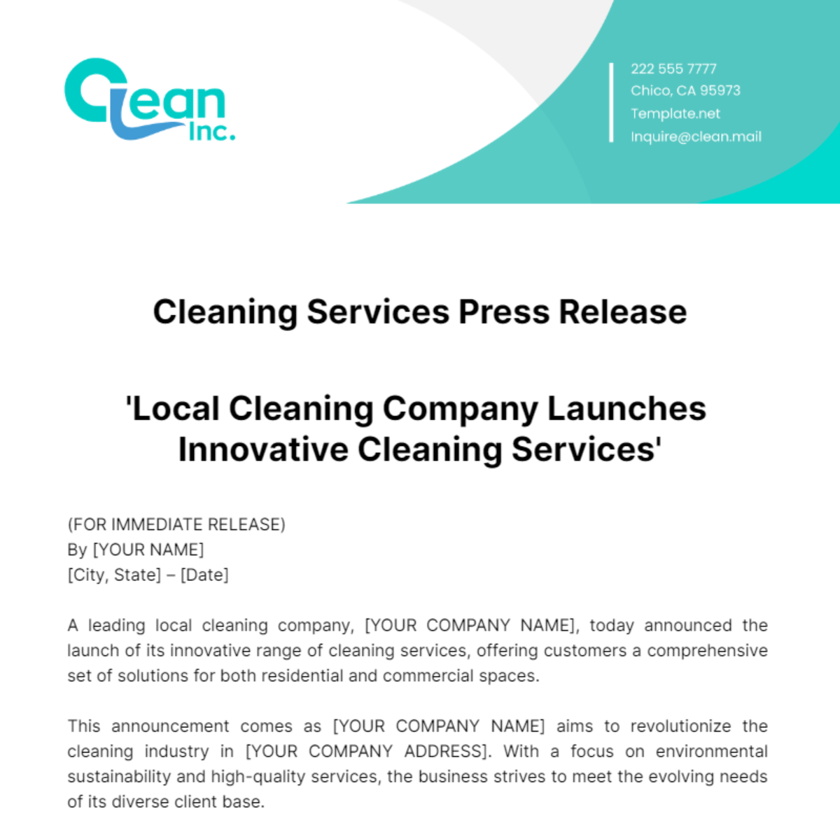 Cleaning Services Press Release Template - Edit Online & Download ...