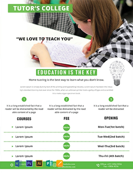 Tutoring Flyer Template Illustrator Word Apple Pages PSD 