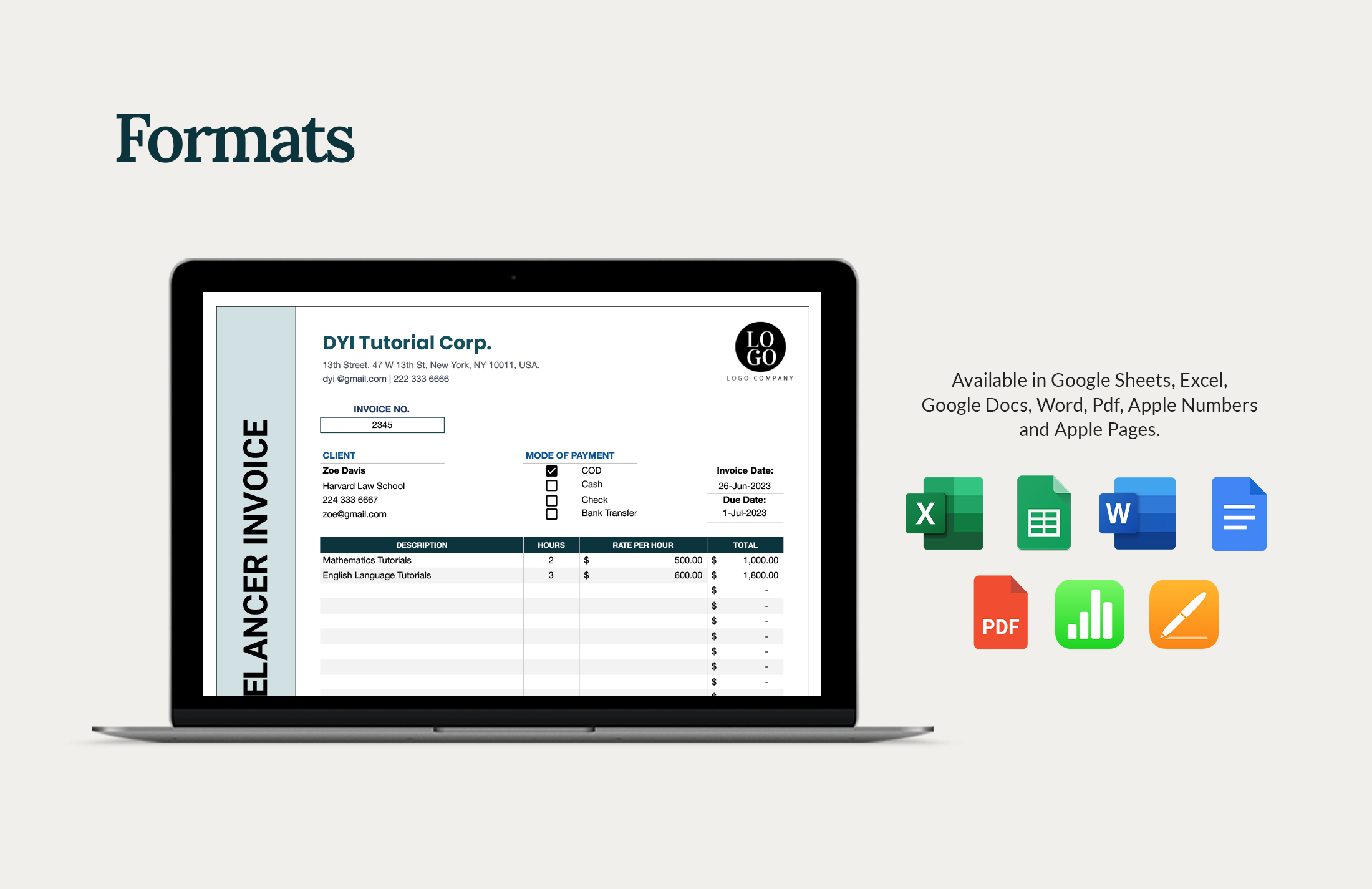 Freelancer Invoice Template - Download in Word, Google Docs, Excel, PDF, Google Sheets, Apple ...