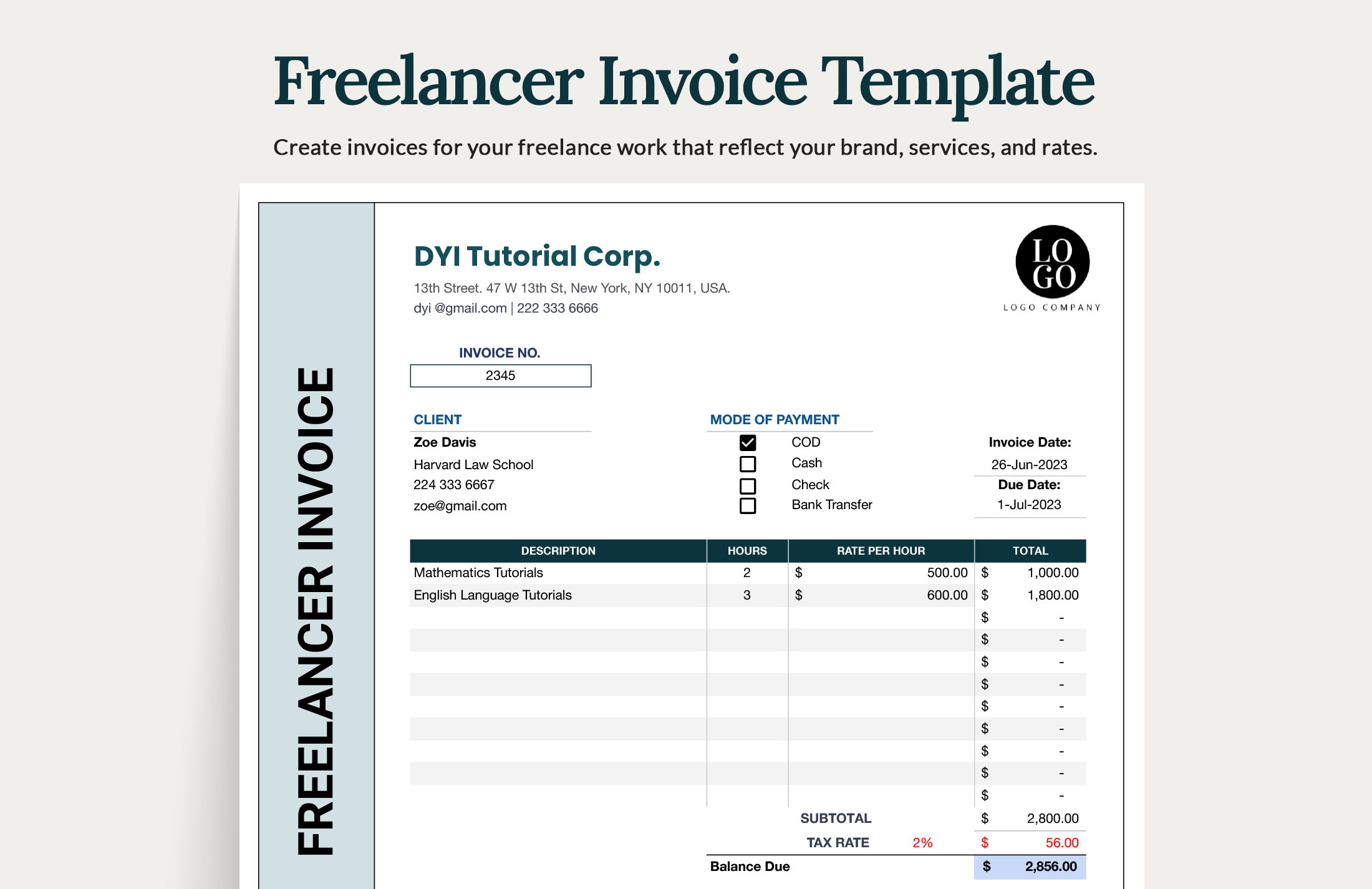 Freelancer Invoice Template Download In Word Google Docs Excel PDF 