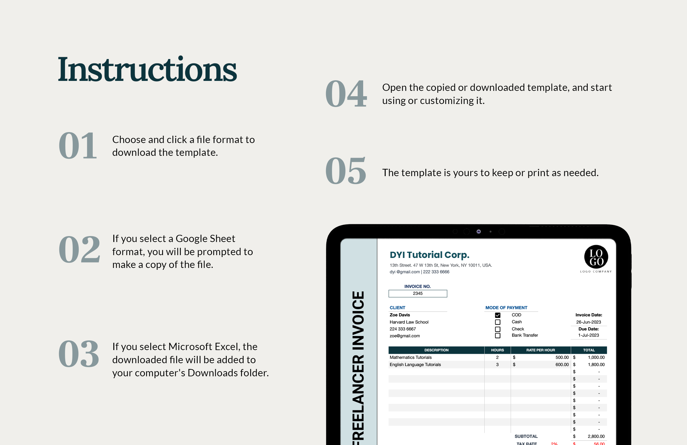 Freelancer Invoice Template - Download in Word, Google Docs, Excel, PDF ...