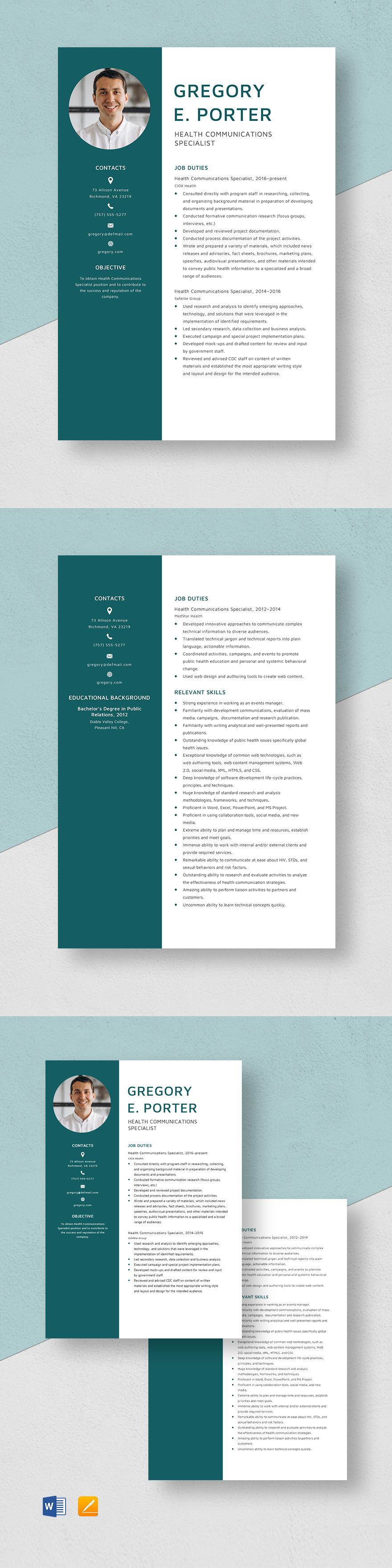 Free Health Communication Specialist Resume Template - Word, Apple ...