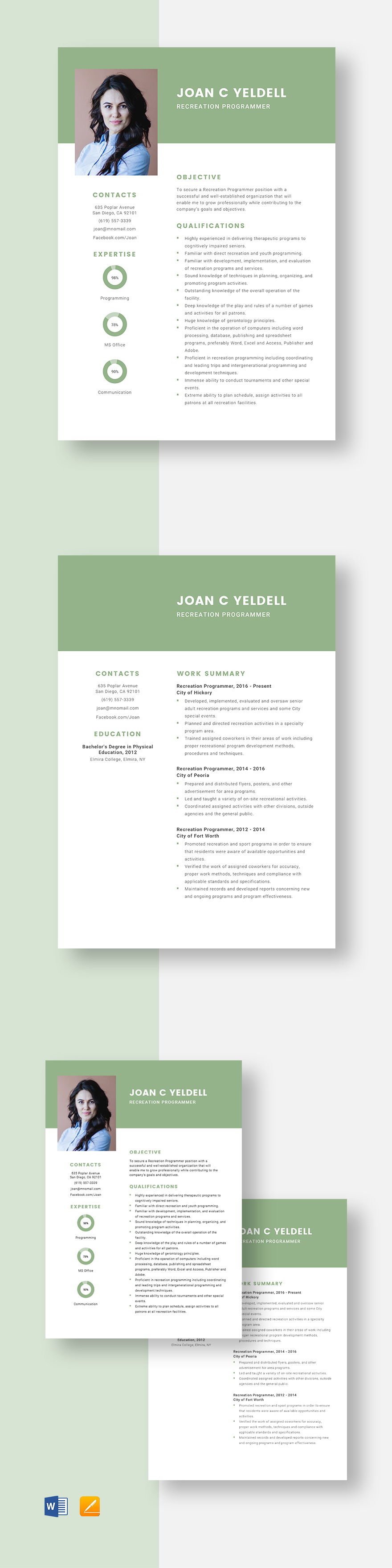 Free Recreation Programmer Resume Template - Word, Apple Pages ...