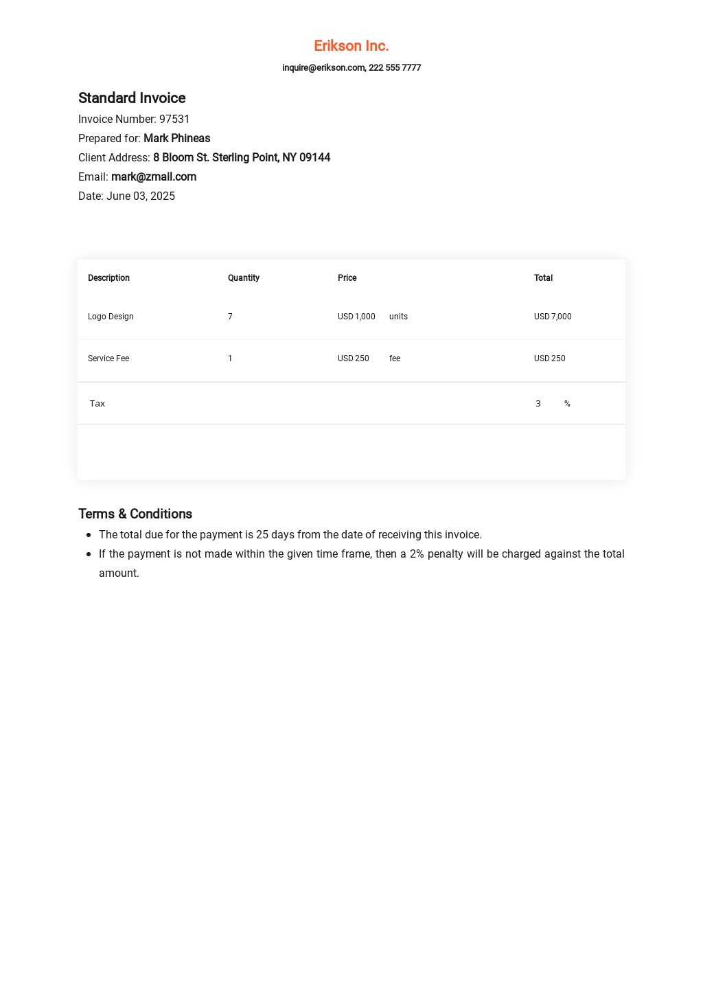 Standard Invoice Template [Free PDF] - Google Docs, Google Sheets ...