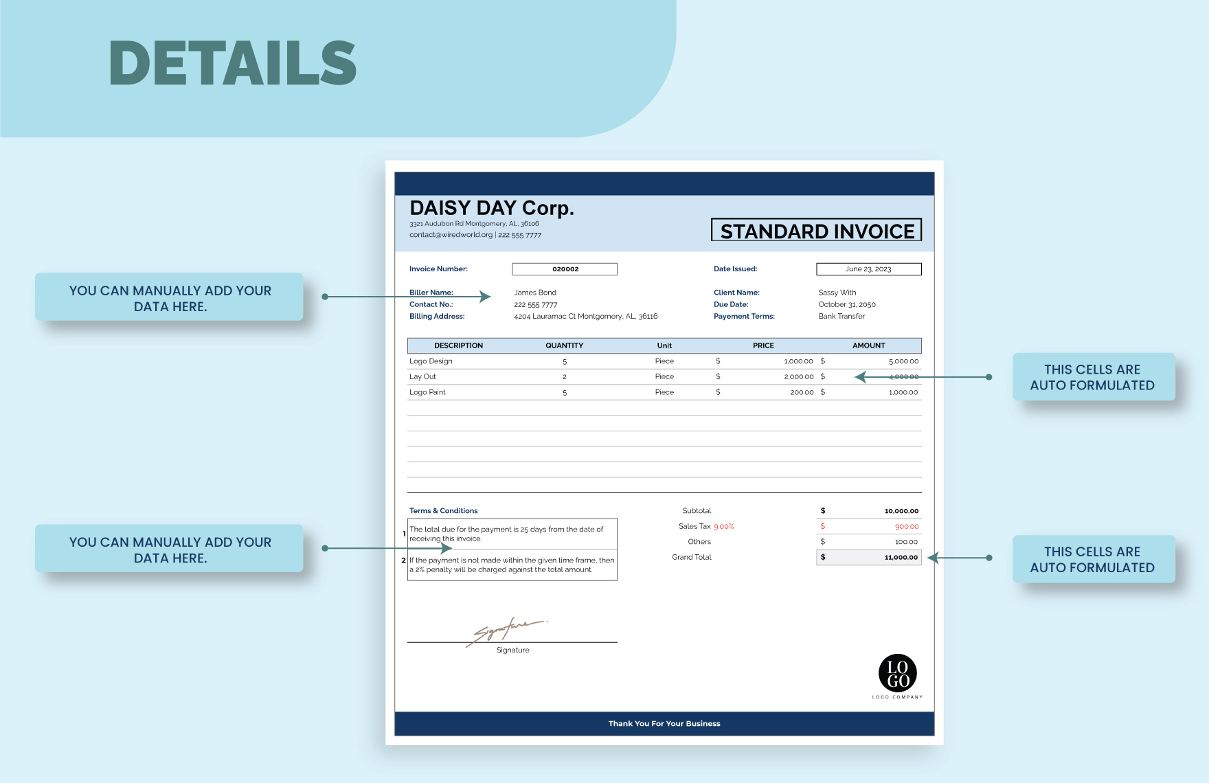 Standard Invoice Template - Download in Word, Google Docs, Excel, PDF ...