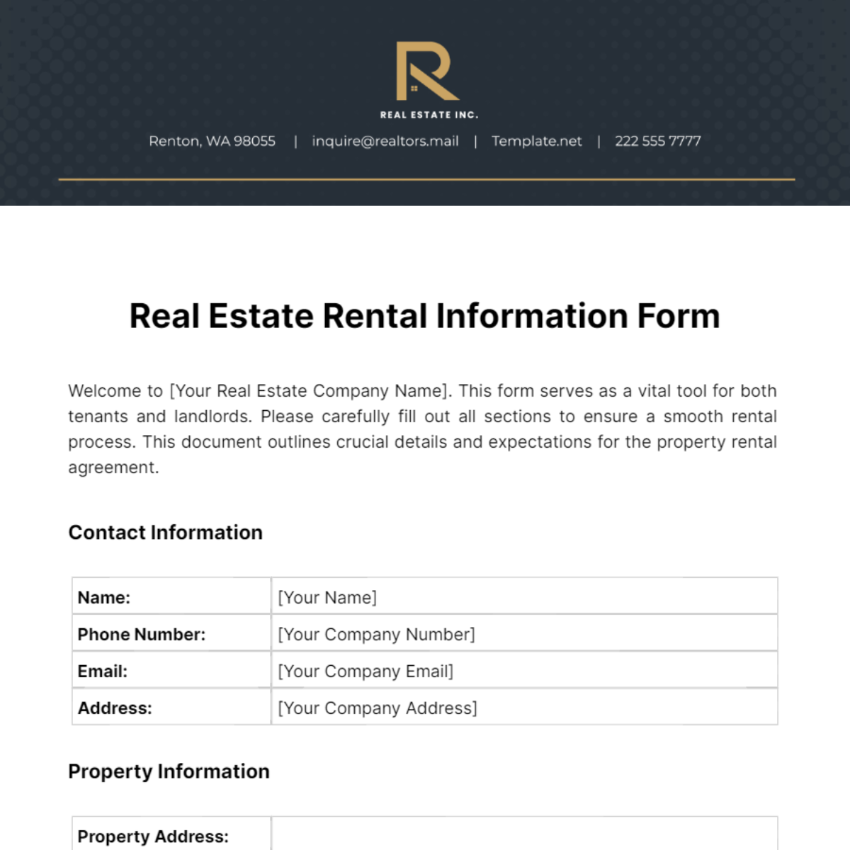 Real Estate Rental Information Form Template - Edit Online & Download ...