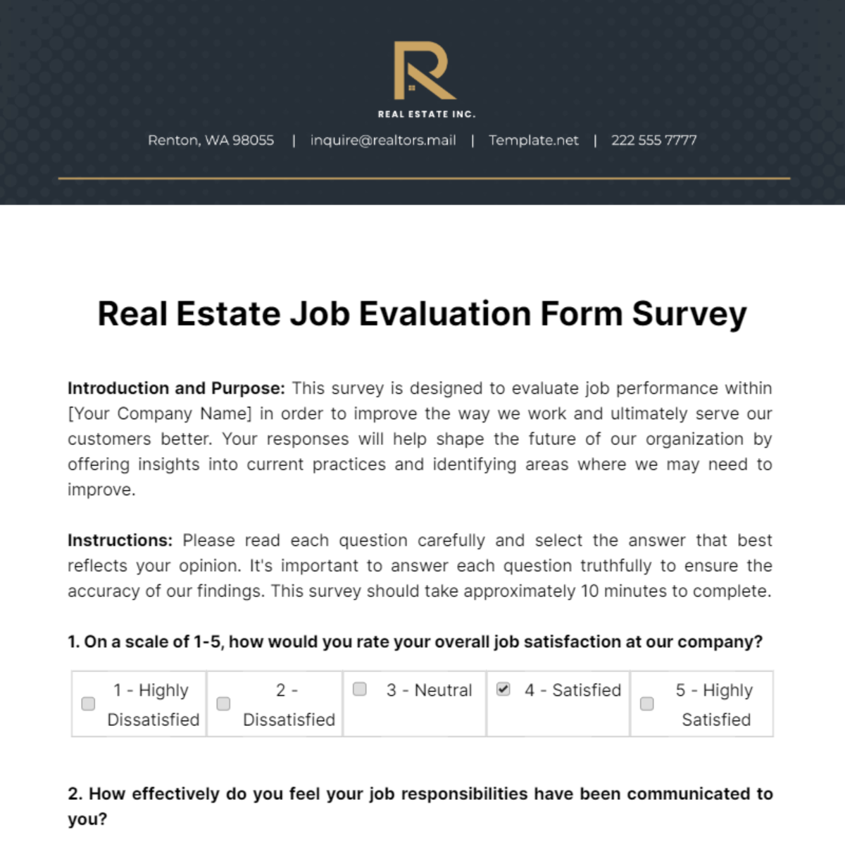Real Estate Job Evaluation Form Survey Template - Edit Online ...