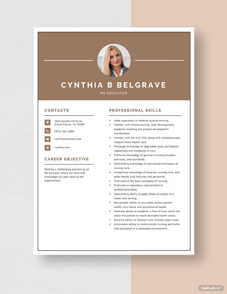 Free RN Educator Resume Word Apple Pages Template