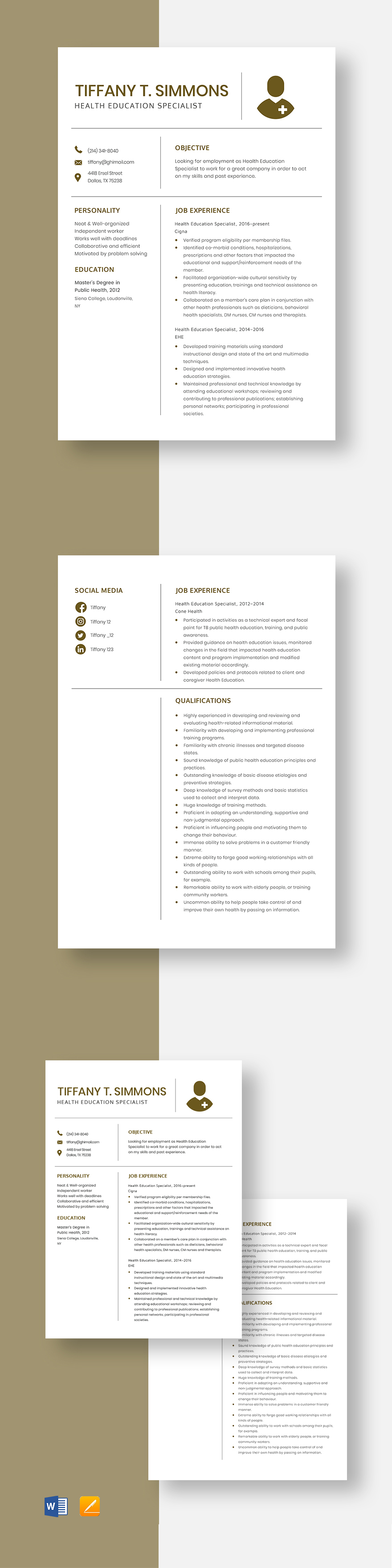 Free Health Communication Specialist Resume Template - Word, Apple ...