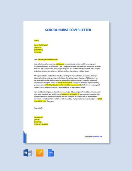 FREE School Nurse Cover Letter - Word | Google Docs | Apple (MAC) Pages ...