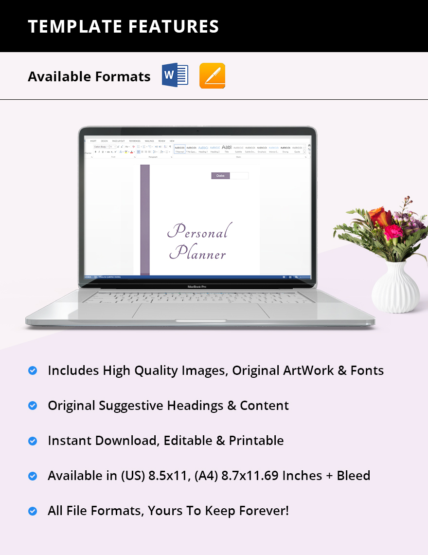 Personal Planner Template - Download in Word, Google Docs, PDF, Apple ...