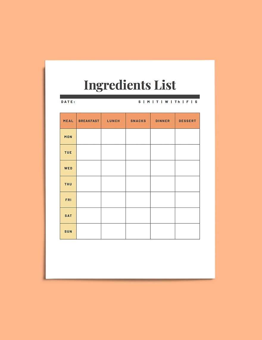Simple Weekly Meal Planner Template Word Apple Pages PDF Template