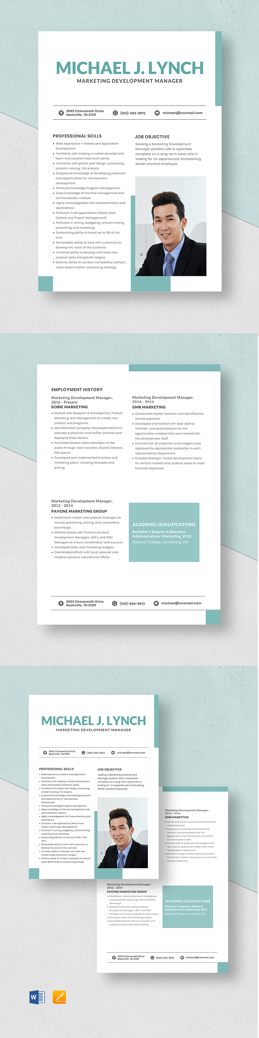 Marketing Development Manager Resume Template - Word, Apple Pages ...