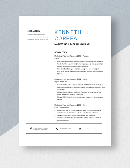 Marketing Program Manager Resume Template Word Apple Pages 