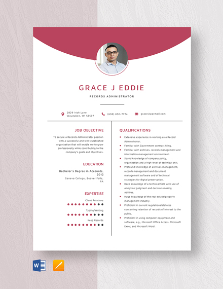 Free Records Assistant Resume - Download in Word, Apple Pages ...