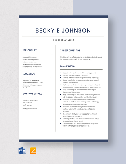 Medical Records Technician Resume Template - Word, Apple Pages ...