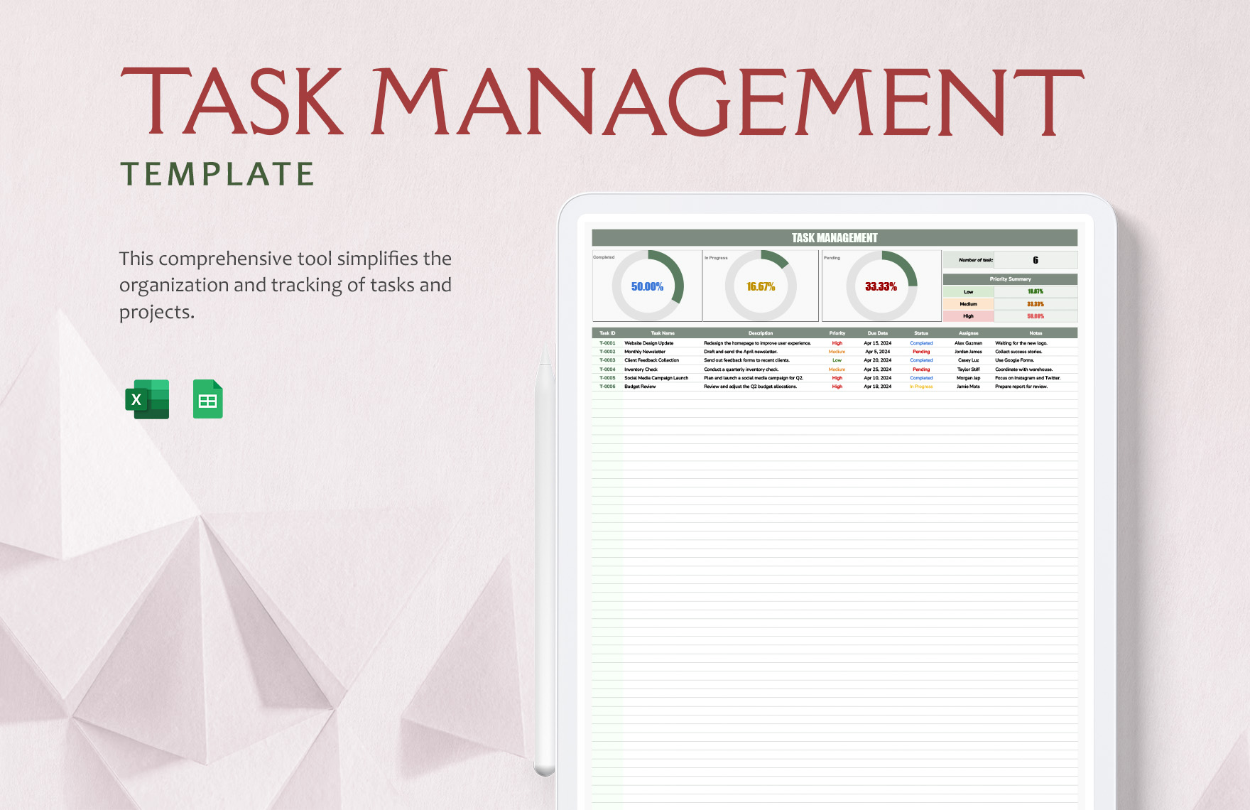 Editable Task Sheet Templates In Excel To Download