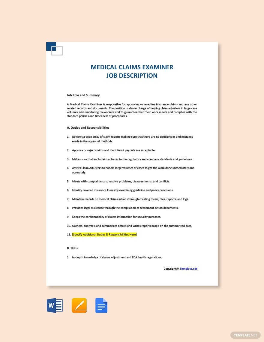 Free Medical Claims Examiner Job Ad And Description Template Download 