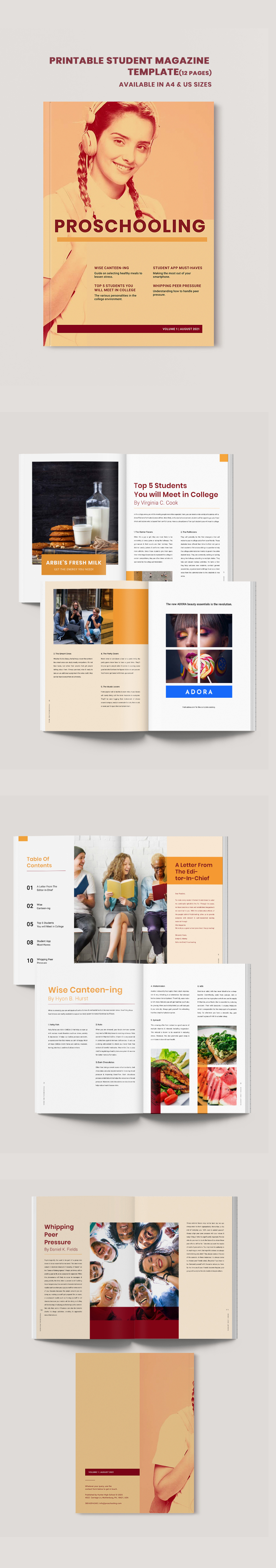 Printable Student Magazine Template - InDesign, Word, Apple Pages ...