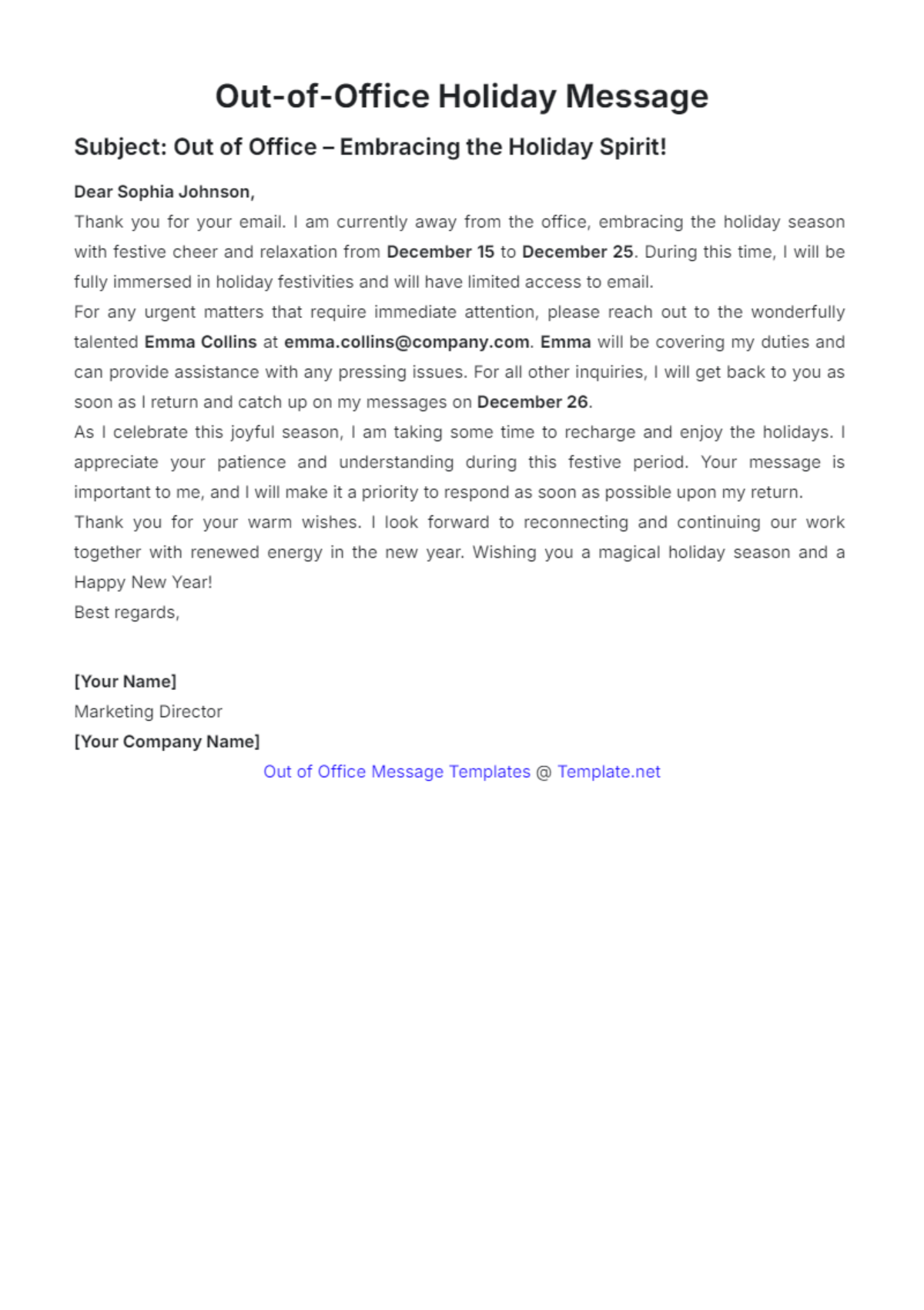 Free Easter Holiday Out Of Office Message Template To Edit Online