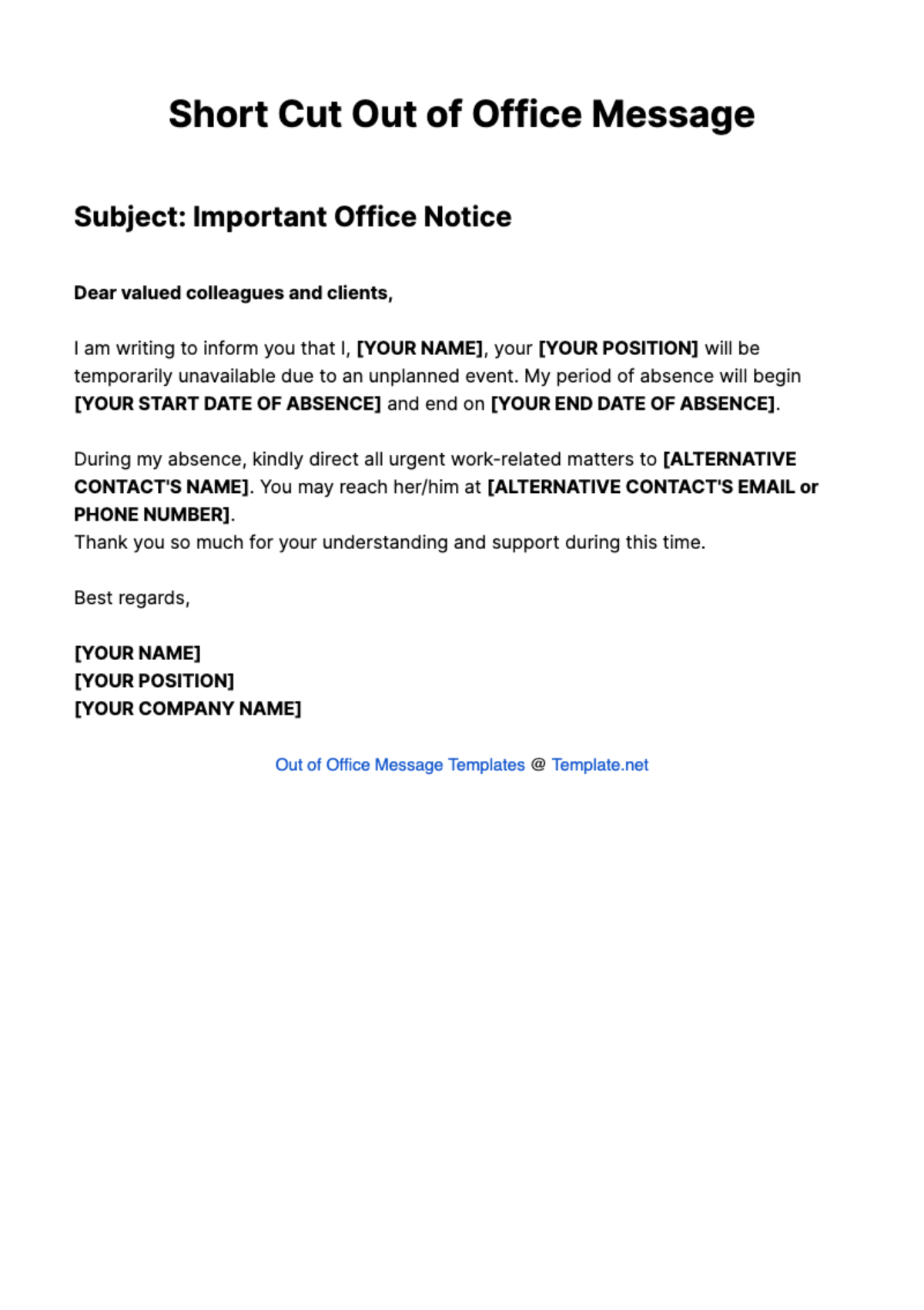 Free Short Out Of Office Message Design Template Edit Online Free Short Out Of Office Message Design Template Edit Online