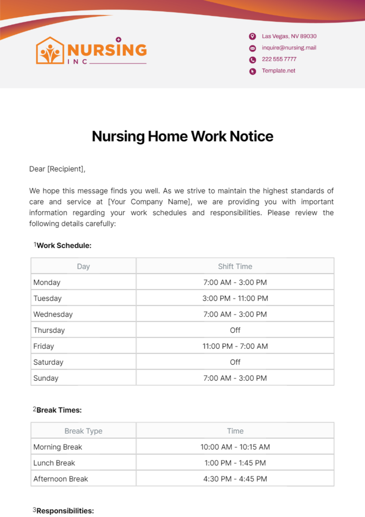 Nursing Home Work Notice Template - Edit Online & Download Example ...