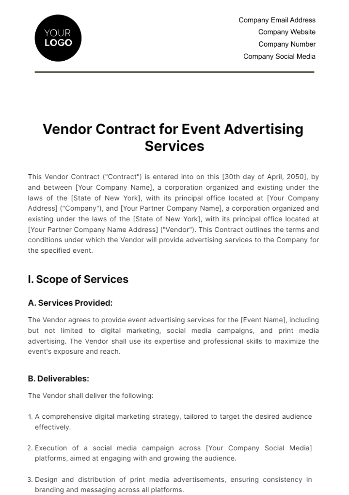 Vendor Contract for Event Advertising Services Template - Edit Online ...