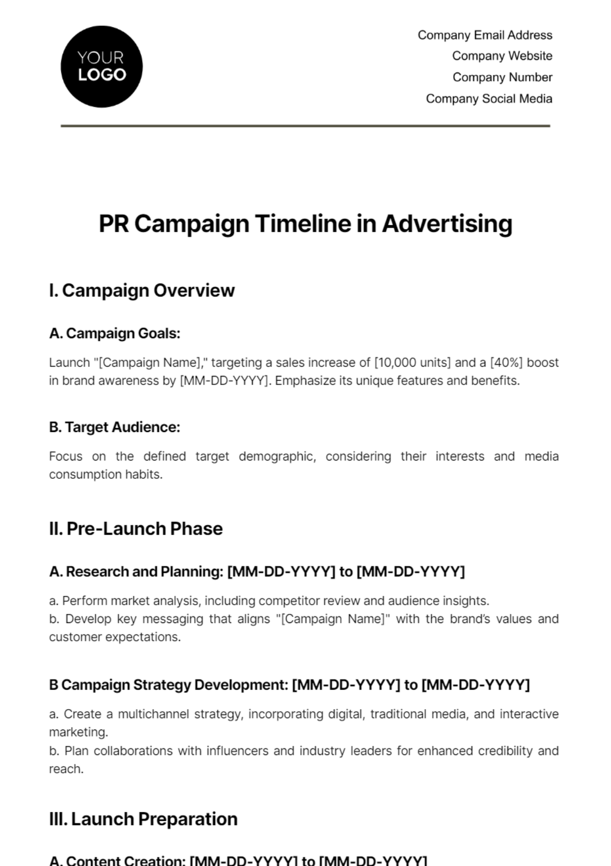 PR Campaign Timeline in Advertising Template - Edit Online & Download ...