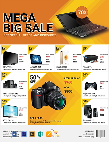 Mega Sale Flyer Template - Illustrator, InDesign, Word, Apple Pages ...