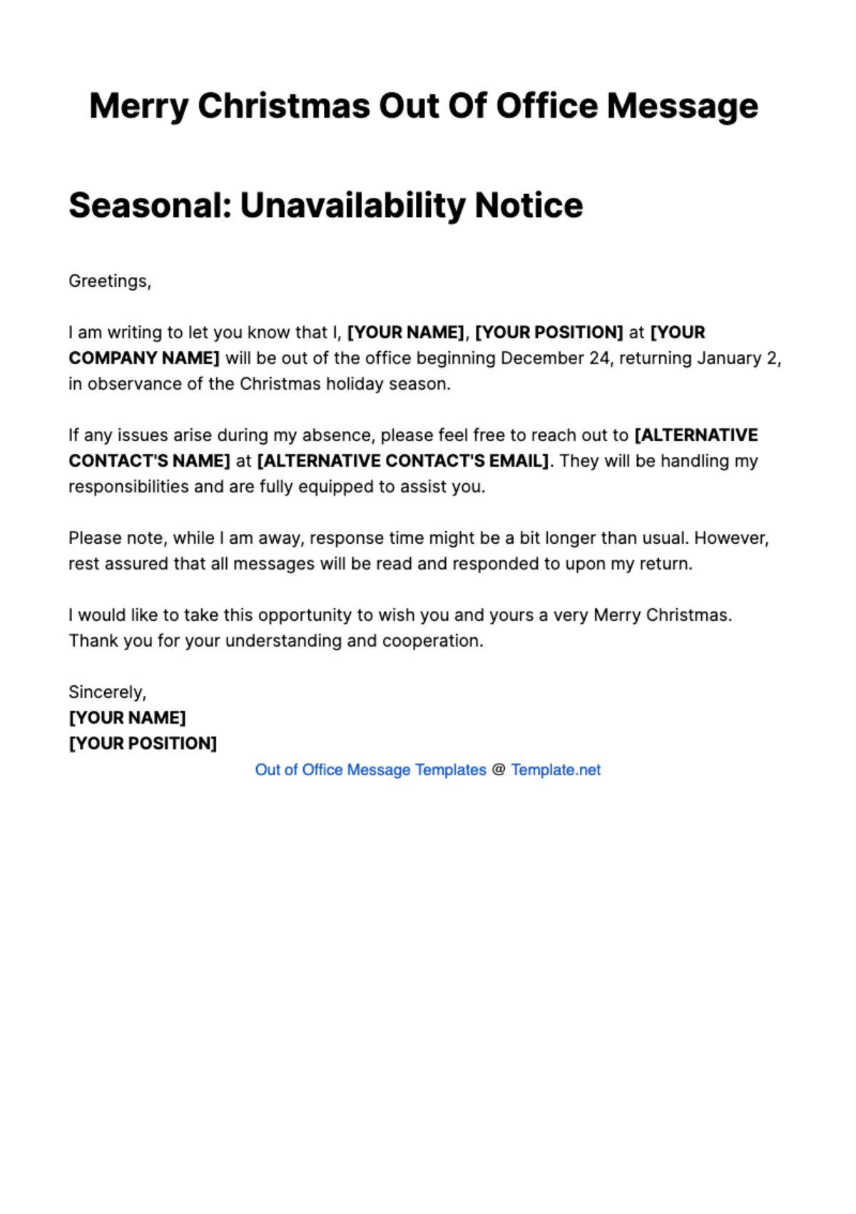 Christmas Out Of Office Message Templates And Examples