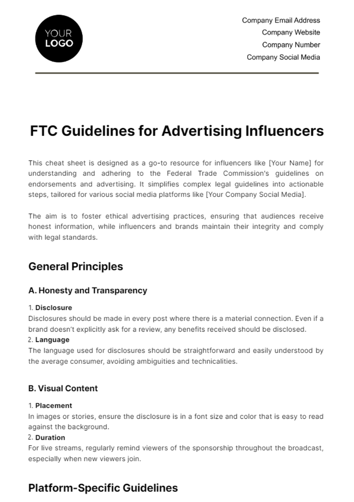 FTC Guidelines for Advertising Influencers Template - Edit Online ...