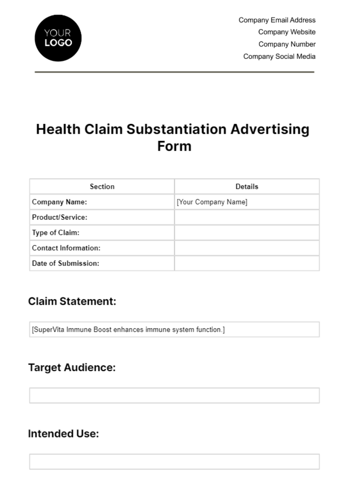Health Claim Substantiation Advertising Form Template - Edit Online ...