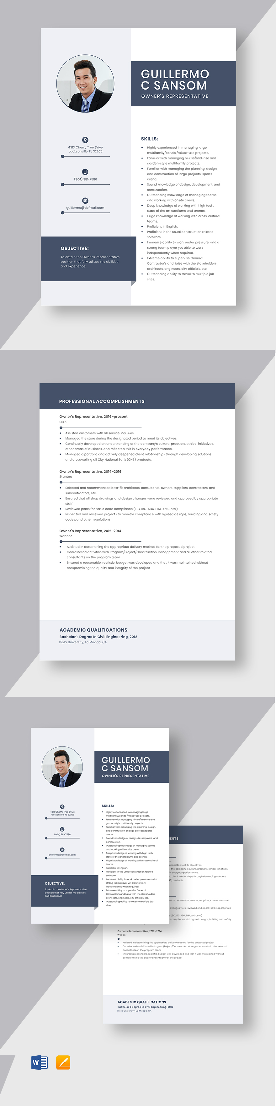 Free Owner's Representative Resume Template - Word, Apple Pages ...