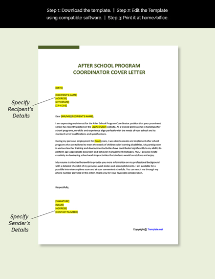 Free After School Program Coordinator Cover Letter Template Google 