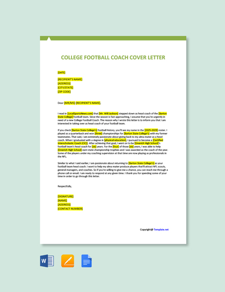 Free College Football Coach Cover Letter Template