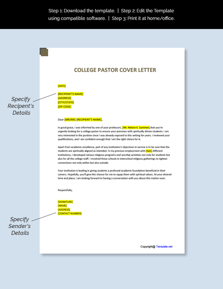 Free College Pastor Cover Letter Template - Google Docs, Word ...