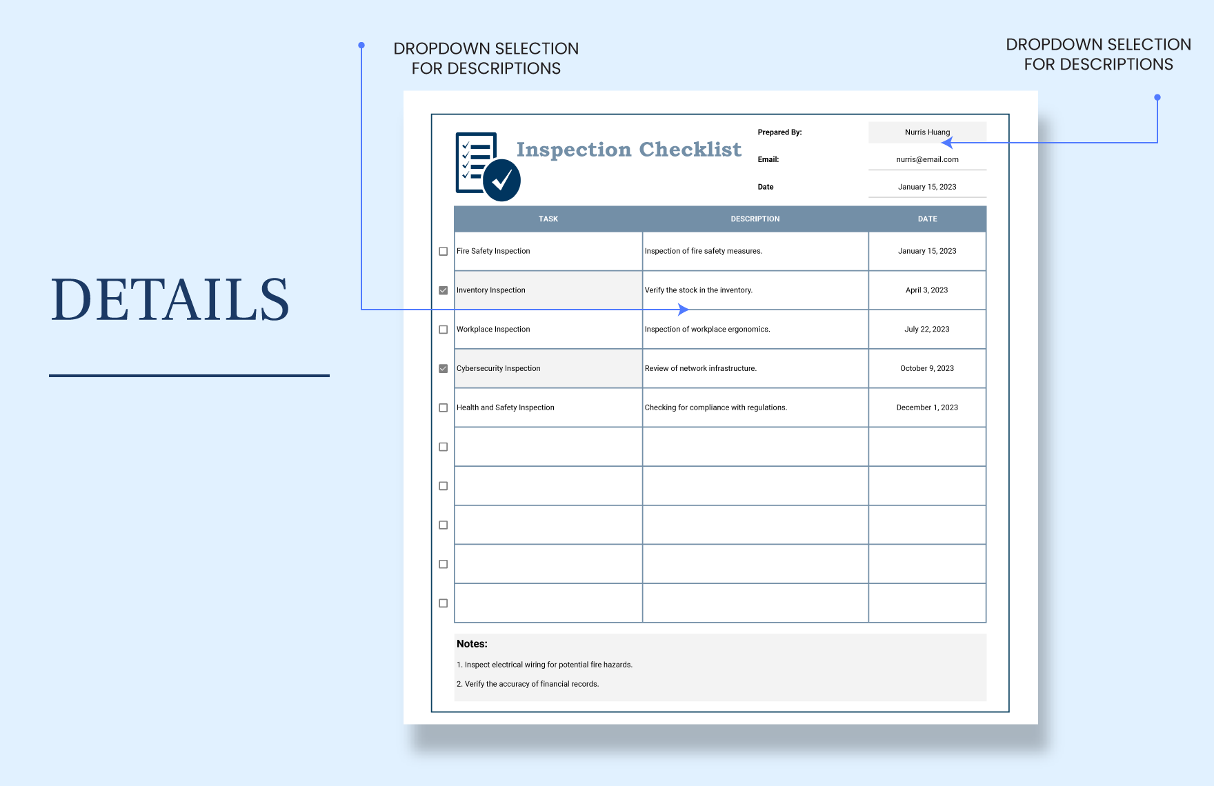 Inspection Checklist Template - Word, Google Docs, Excel, PDF, Google ...