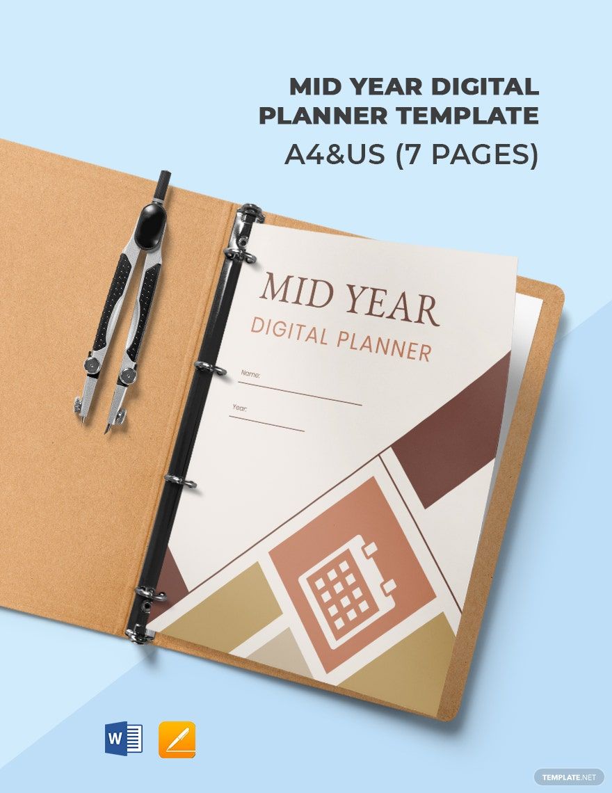 Mid Year Digital Planner Template Word PDF Apple Pages Template