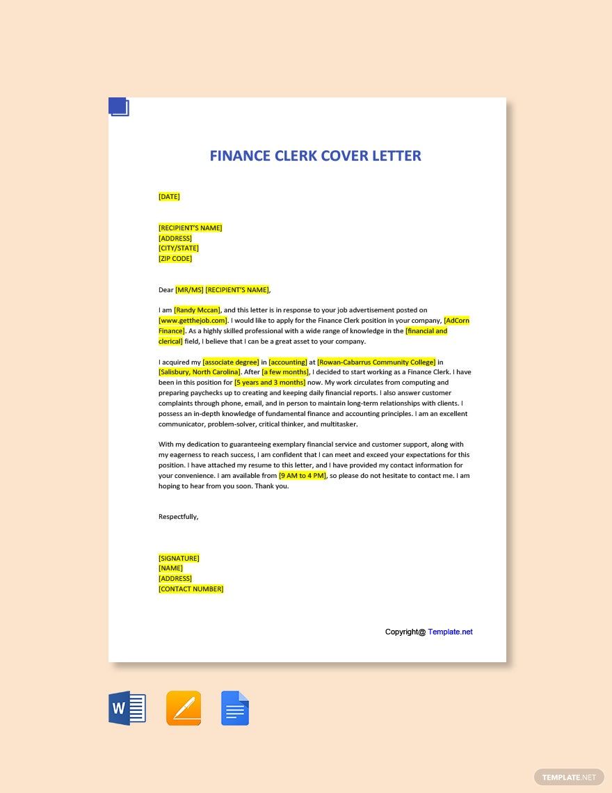 Free Grocery Store Clerk Cover Letter Template - Google Docs, Word | Template.net