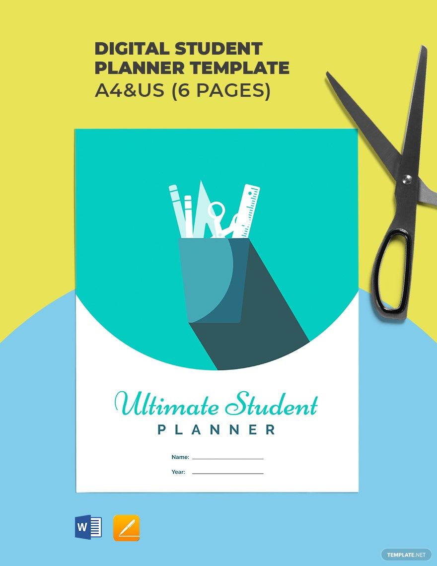 Digital Student Planner Template Word Apple Pages Template