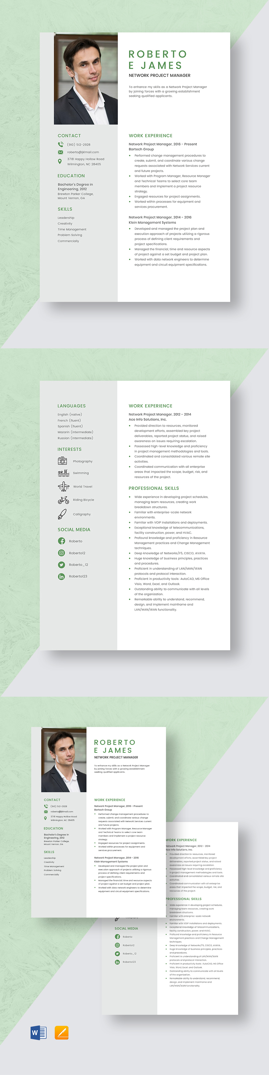 Network Project Manager Resume Template - Word, Apple Pages | Template.net