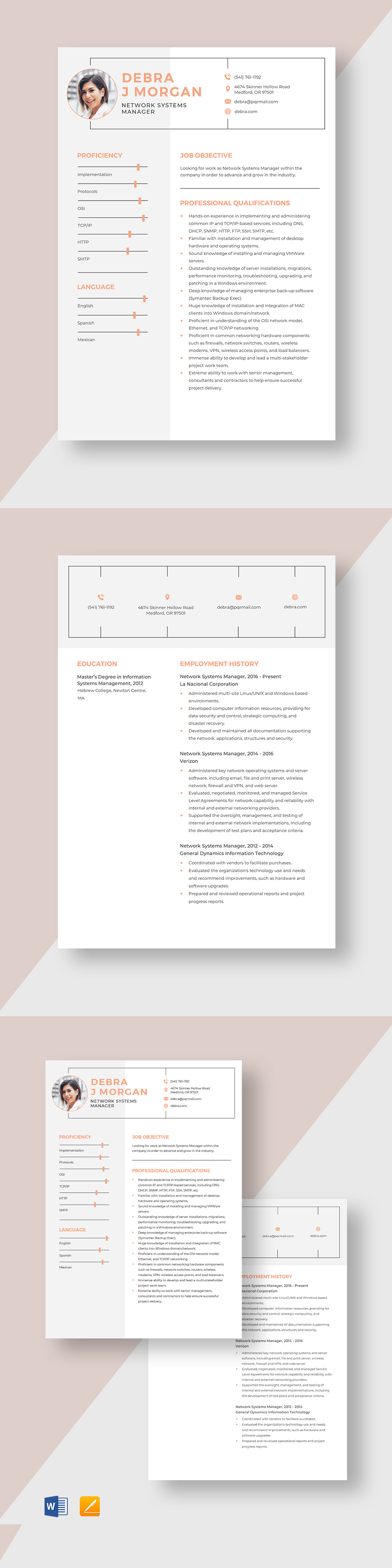Free Network Systems Manager Resume Template - Word, Apple Pages ...