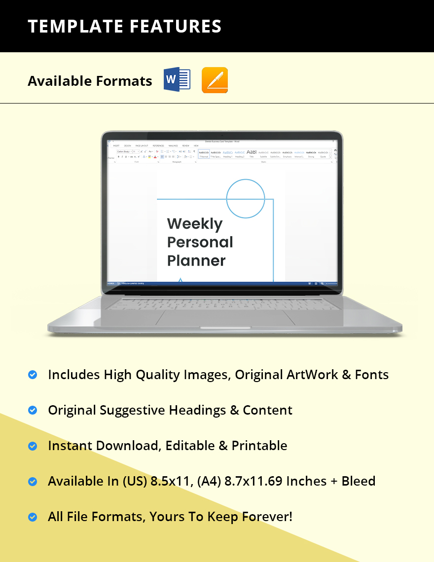 Weekly Personal Planner Template Google Docs Word Apple Pages PDF 