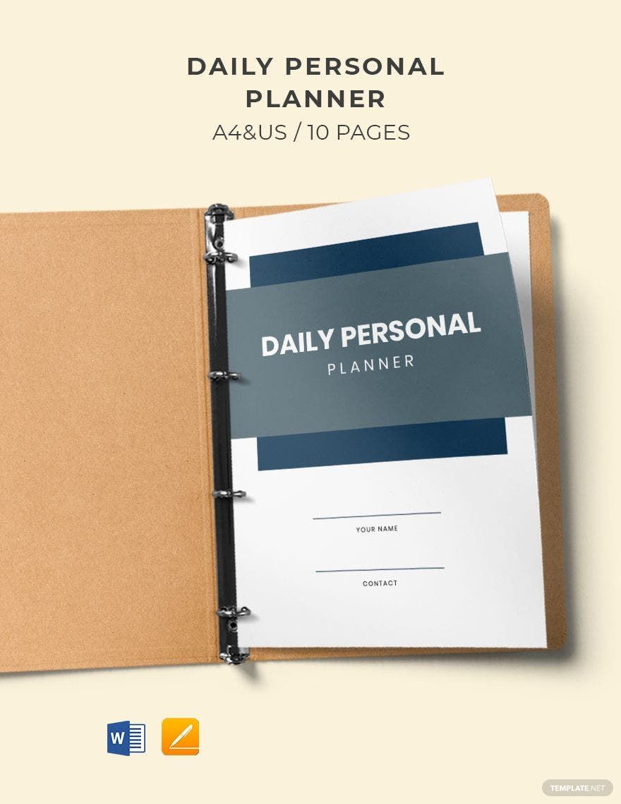 Daily Personal Planner Template Word Apple Pages Template