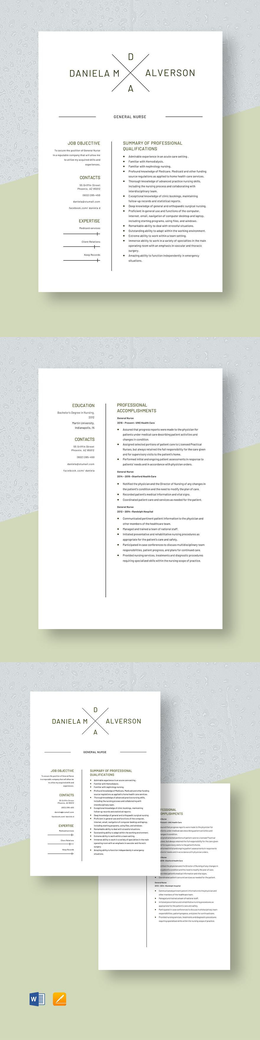 General Nurse Resume Template - Word, Apple Pages | Template.net