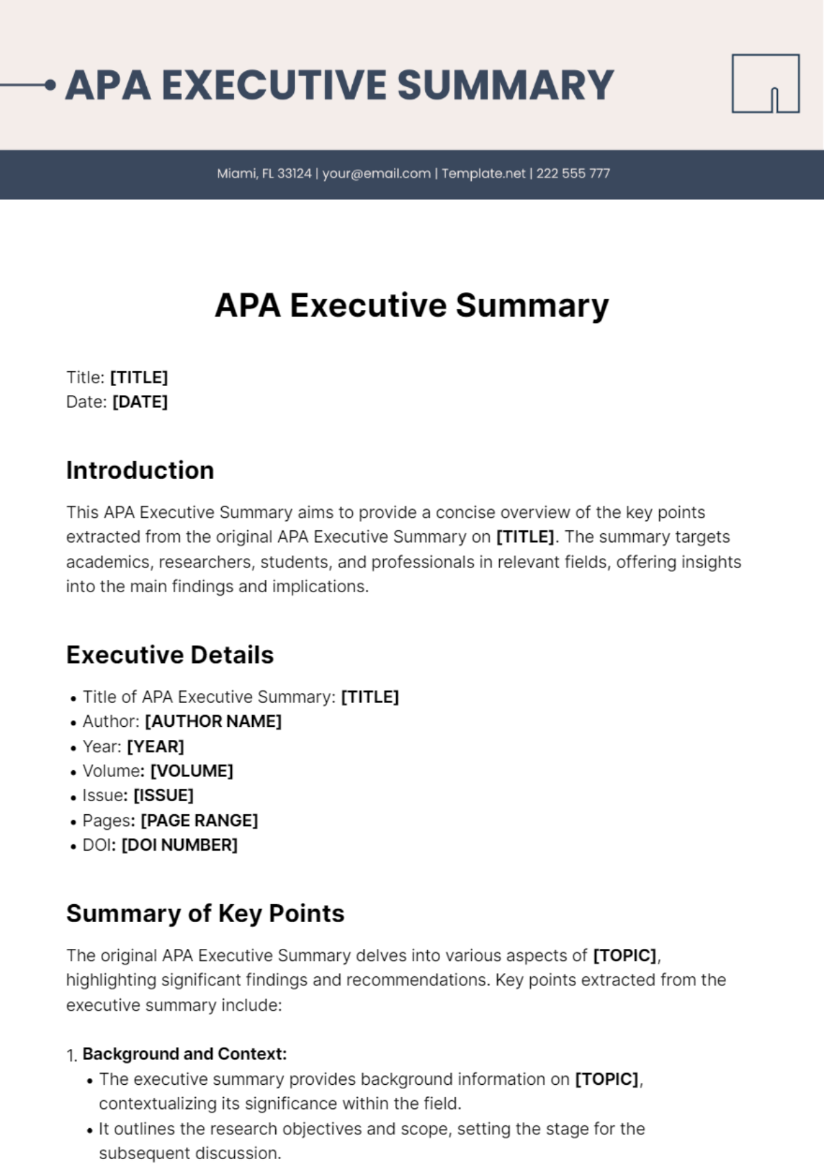 Free APA Executive Summary Template To Edit Online